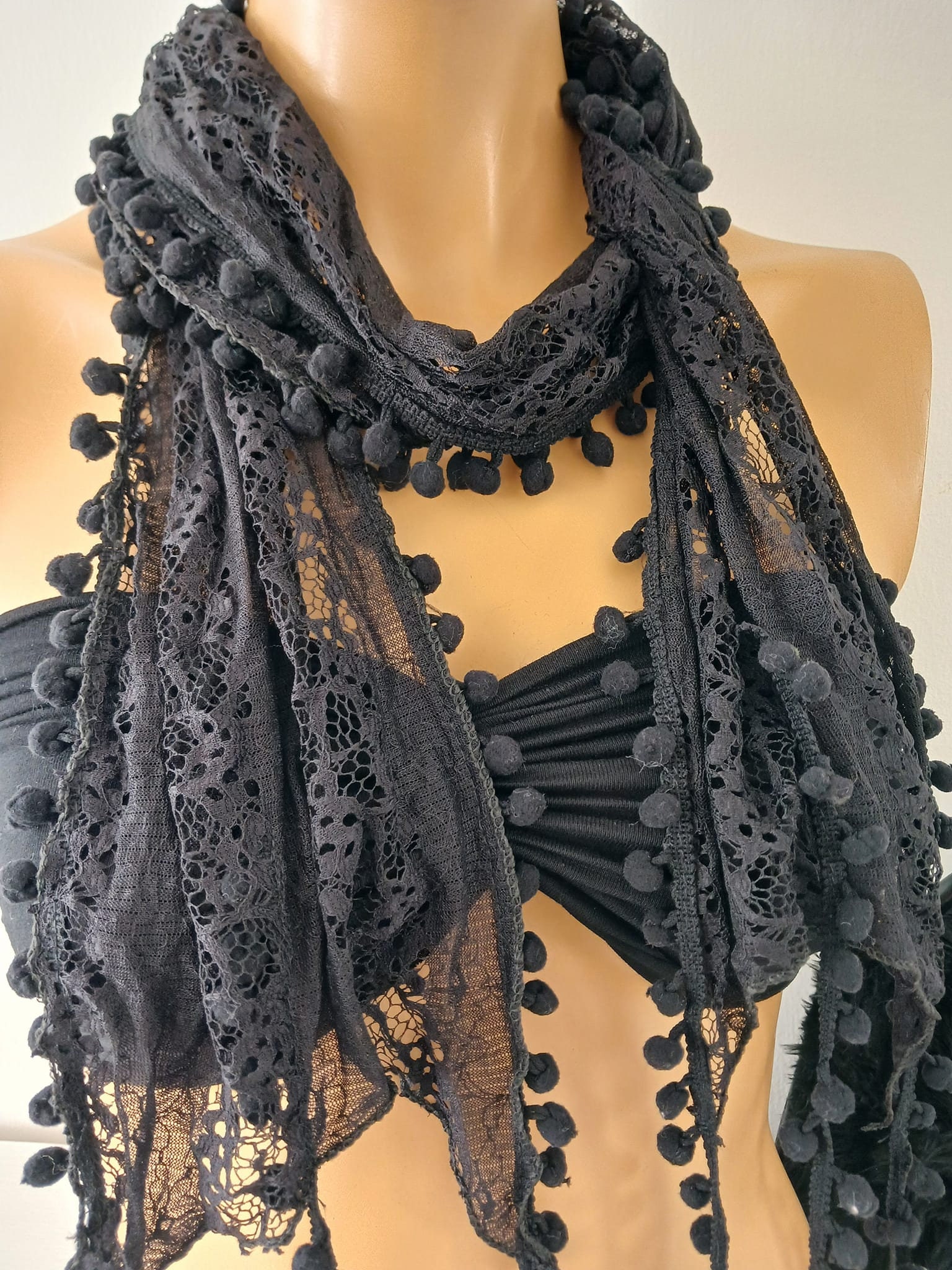 Black Lace Scarf Venice Lace Scarf Gift for Her Scarf for Women Black ...