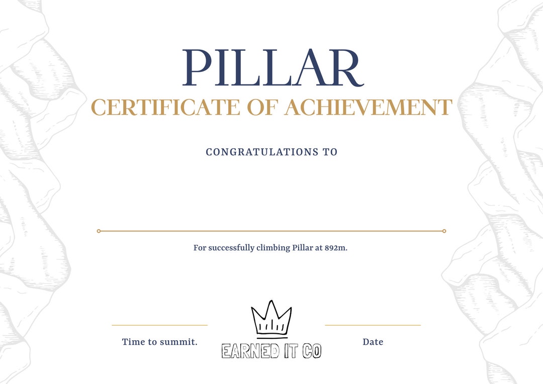 Pillar Certificate A4 PDF Ready to Print Digital File I Climbed Pillar ...