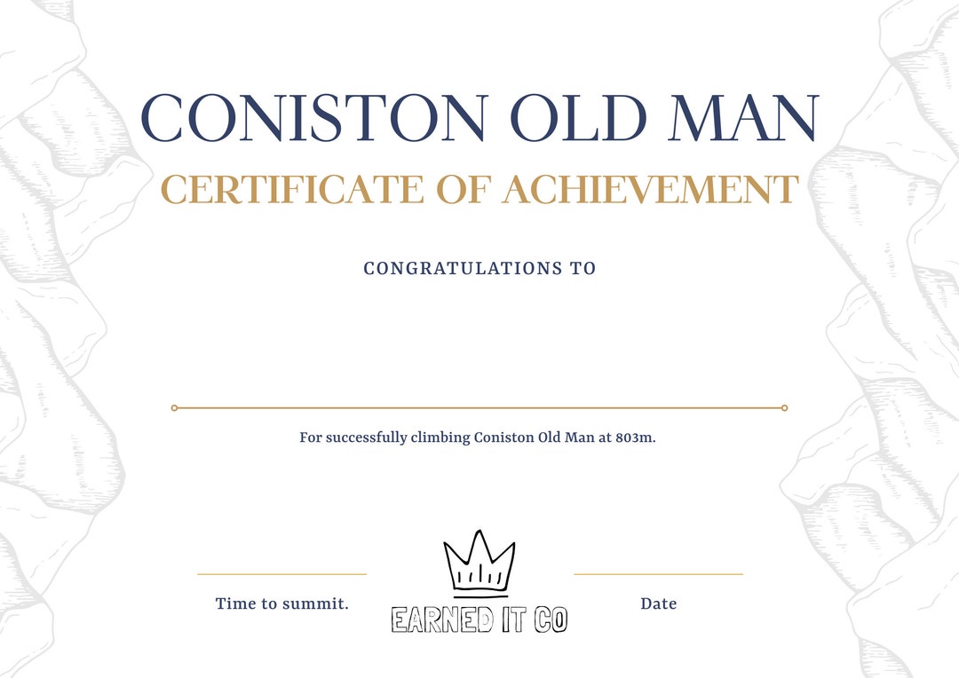 Coniston Old Man Certificate | A4 PDF | Ready to Print | Digital File ...
