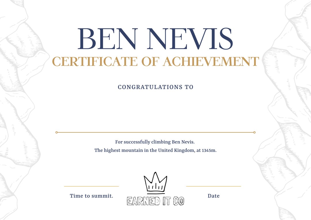 Ben Nevis Certificate | A4 PDF | Ready to Print | Digital File | I ...
