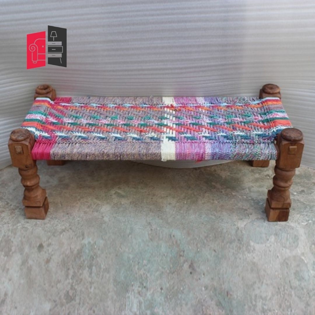 Indian Solid Wood Charpai Bench Khat Manjhi Woven Charpoy | Etsy