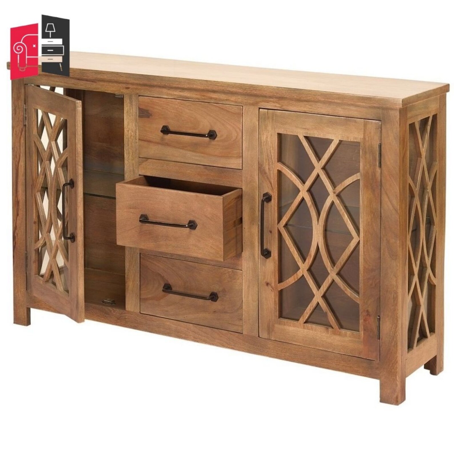 French Arched Indian Solid Wood Buffet With Glass Door 160 x | Etsy