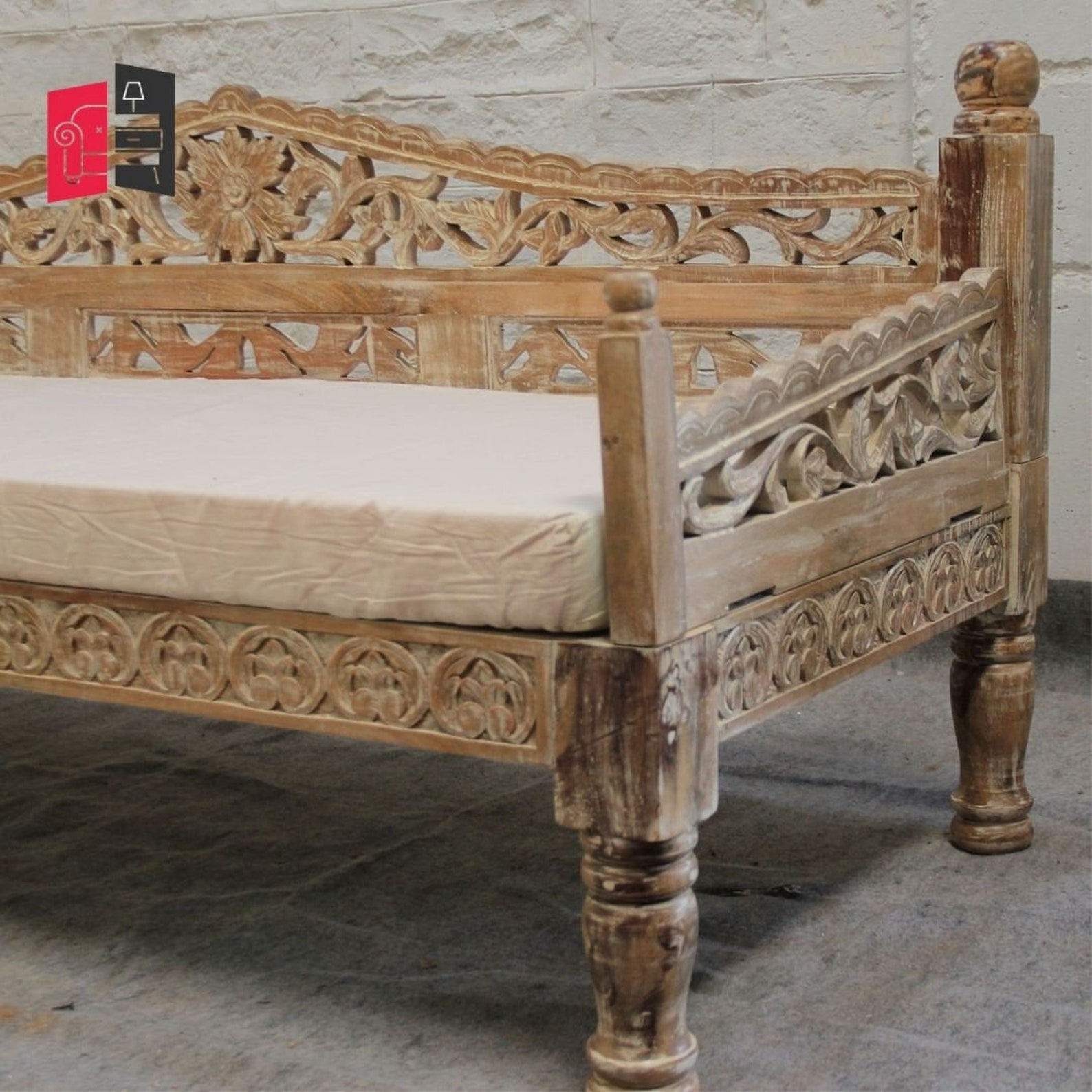 Hand Carved Rustic Floral Daybed living Room Furniture - Etsy