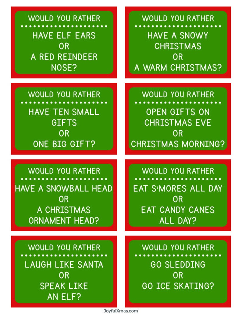 Would You Rather Christmas Game, Christmas Games, Instant Download ...