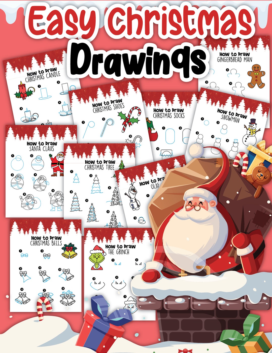 Easy Christmas Drawings for Kids, Digital Download, Instant Download ...