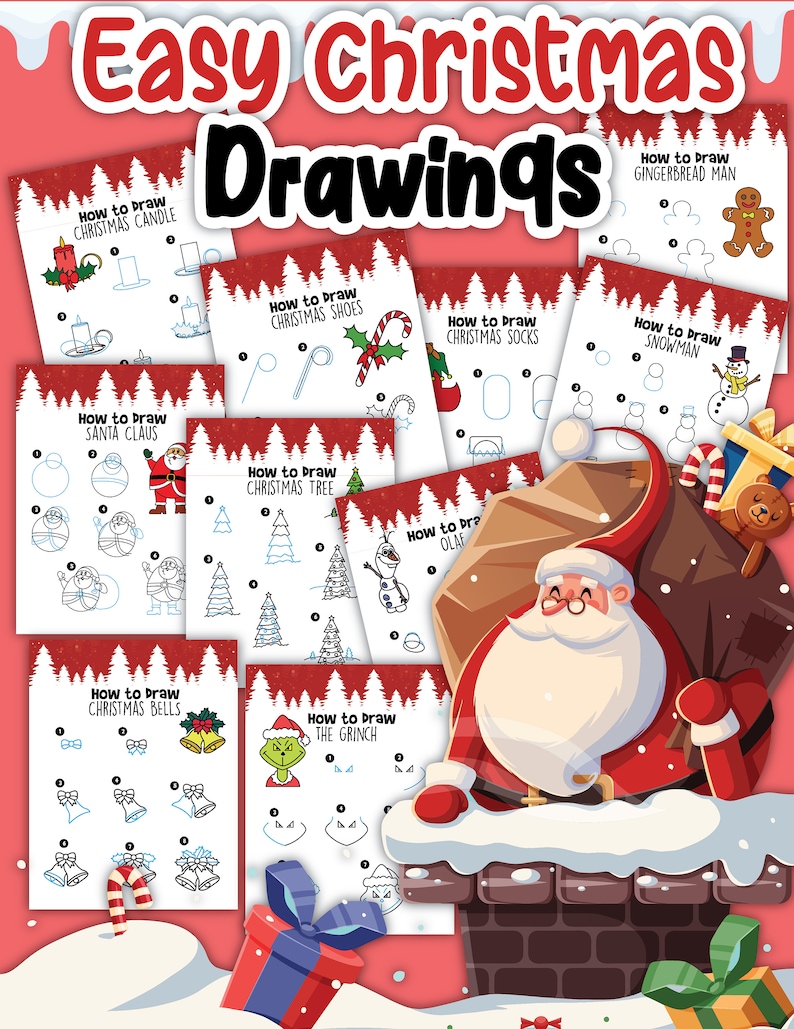 Easy Christmas Drawings for Kids, Digital Download, Instant Download ...