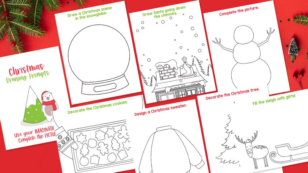 Christmas Drawing Prompts, Instant Download, Digital Download ...