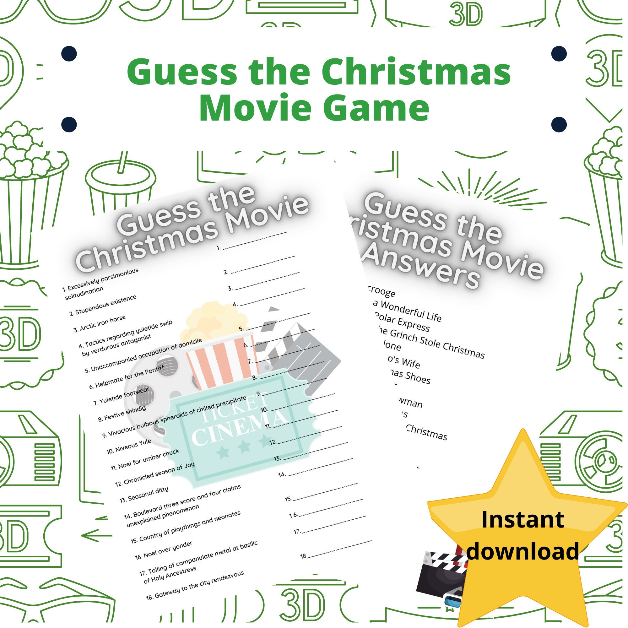 Guess the Christmas Movie Game, Instant Download, Christmas Printable ...