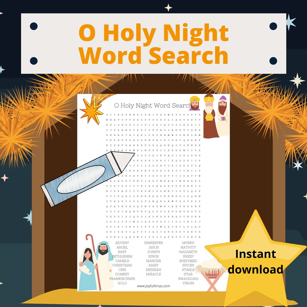 O Holy Night Christmas Word Search, Christmas Game, Instant Download ...