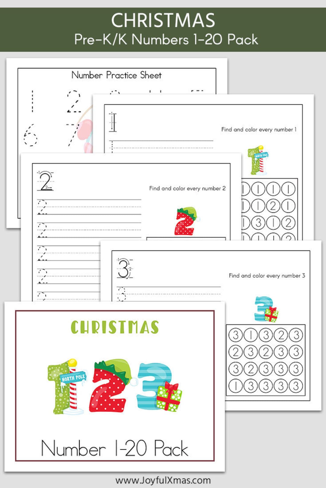 Christmas Counting Worksheets, Instant Download, Tracing Worksheets ...