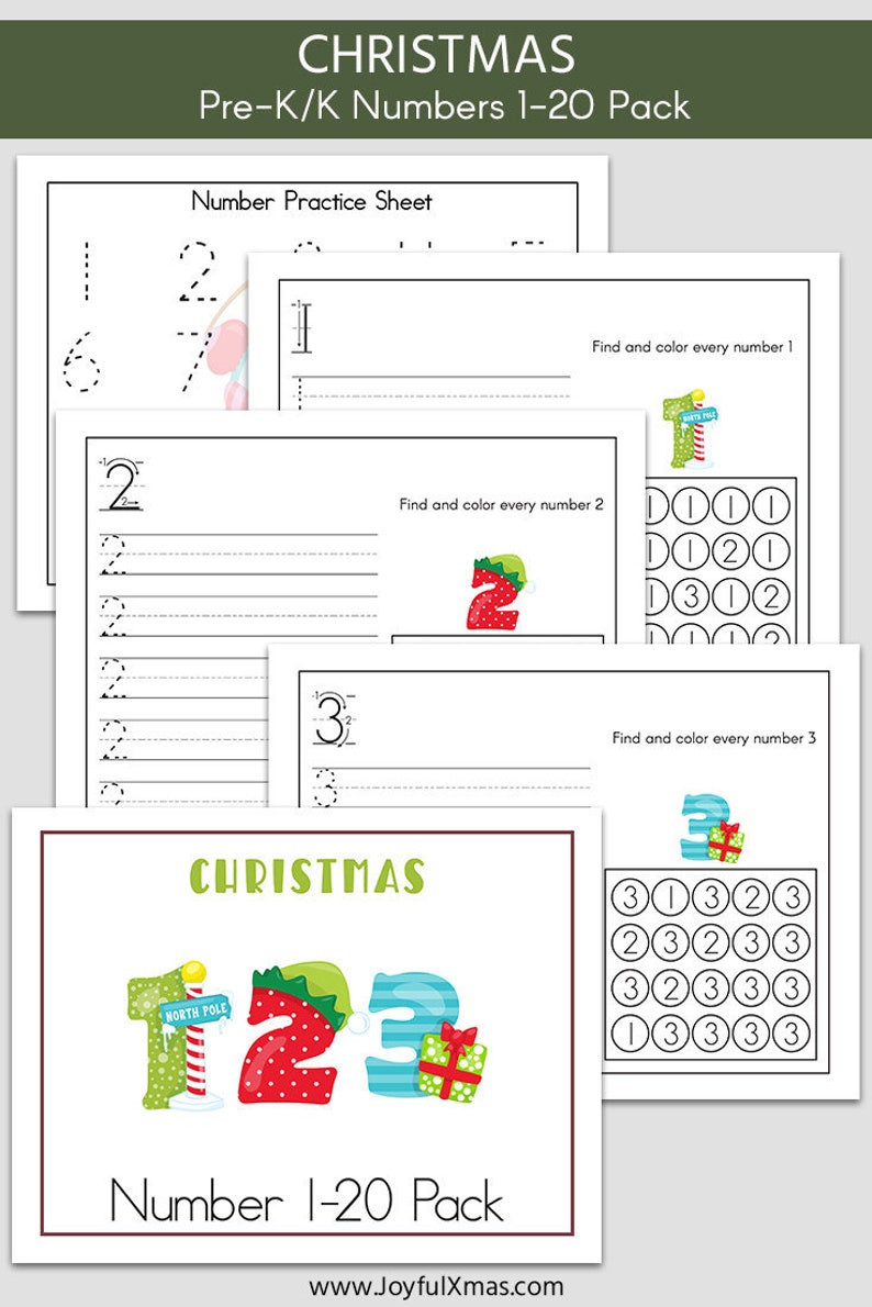 Christmas Counting Worksheets, Instant Download, Tracing Worksheets ...