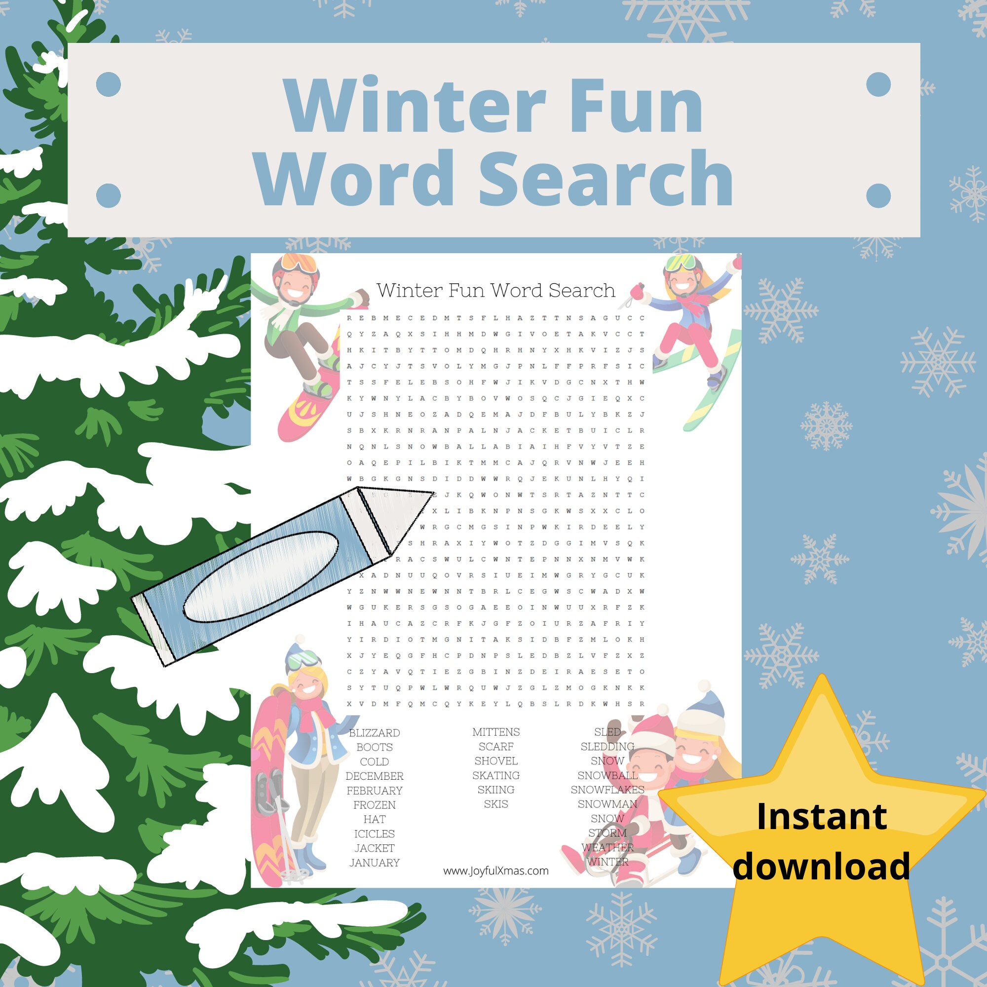 Winter Fun Word Search, Christmas Printable, Instant Download, Holiday ...