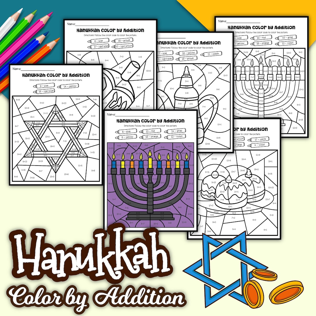 Hanukkah Color by Addition Printable Set, Color by Addition, Digital ...