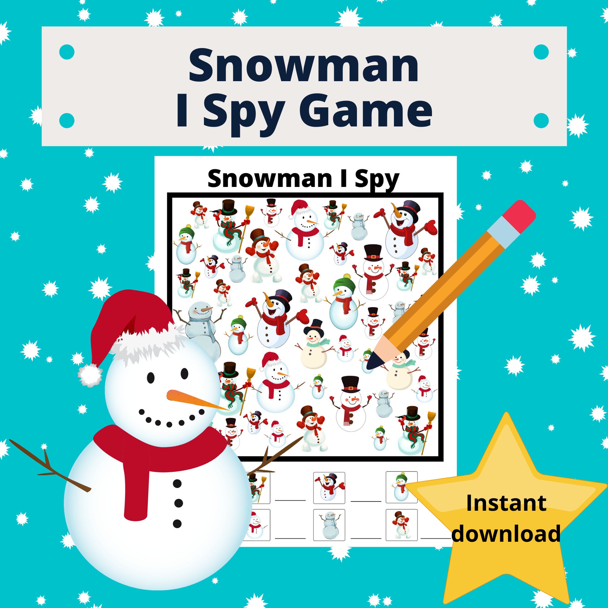 Snowman I Spy Game Christmas Printable Merry Christmas - Etsy