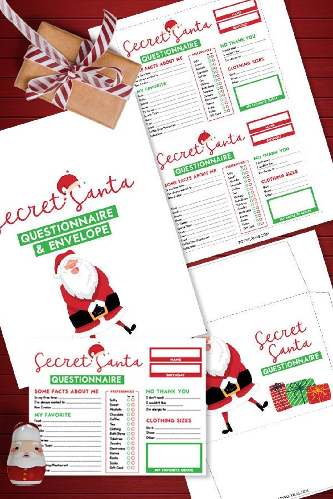 Secret Santa Questionnaire and Envelope, Secret Santa, Digital Download ...
