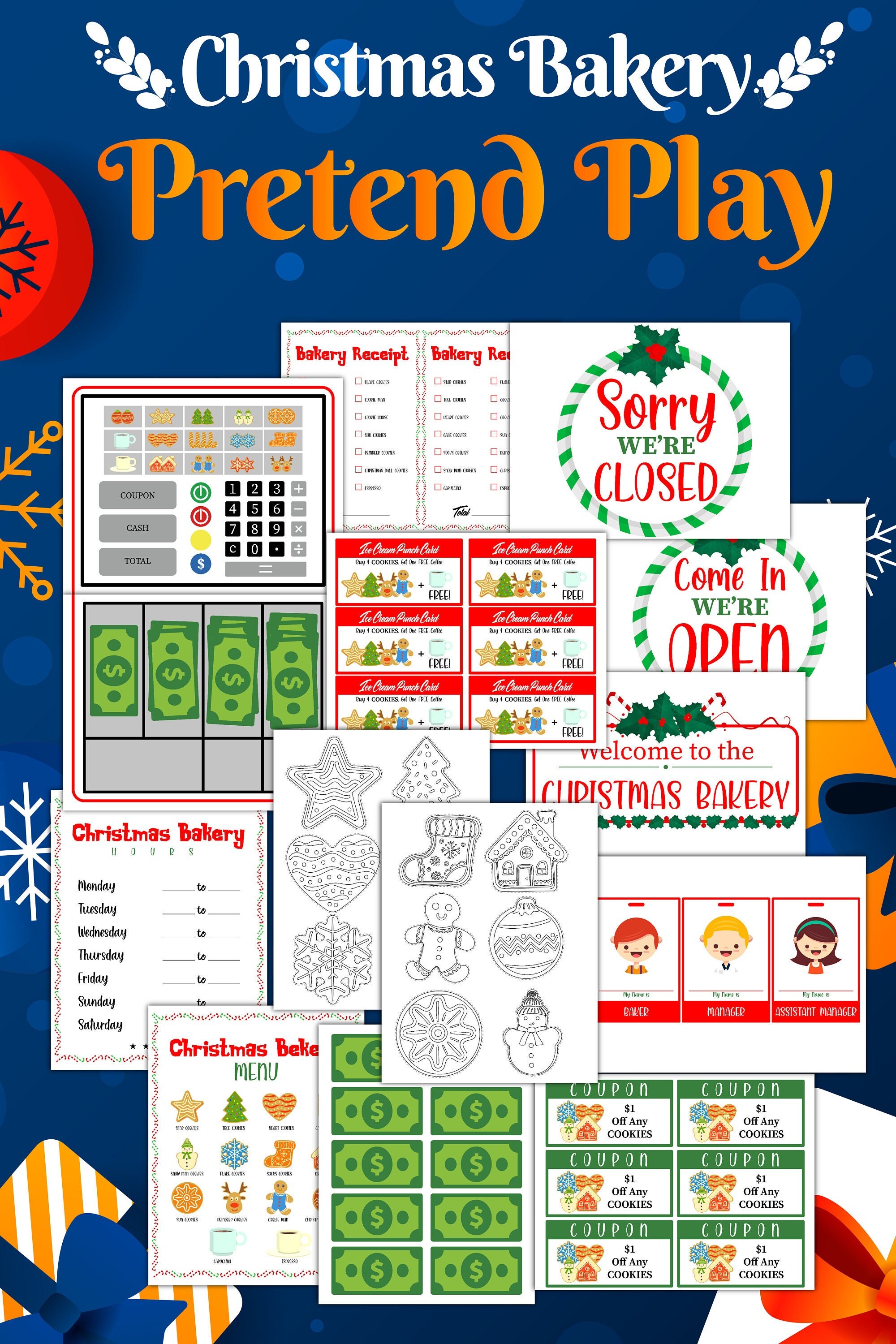 Christmas Bakery Pretend Play Printable Set, Digital Download, Instant ...