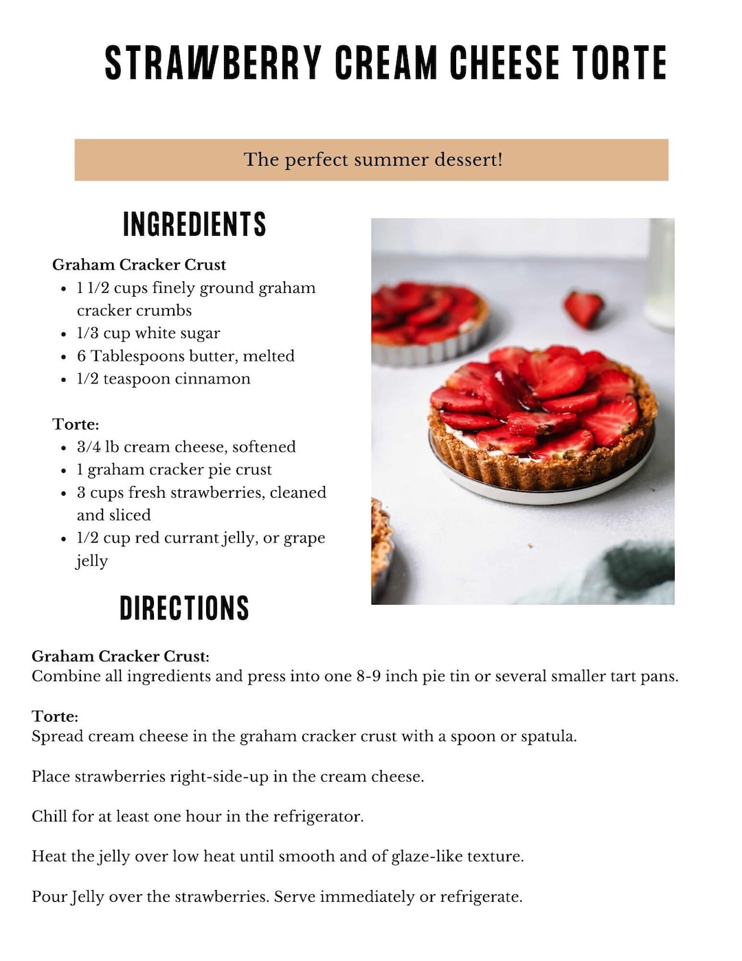 Strawberry Cream Cheese Torte Recipe - Etsy