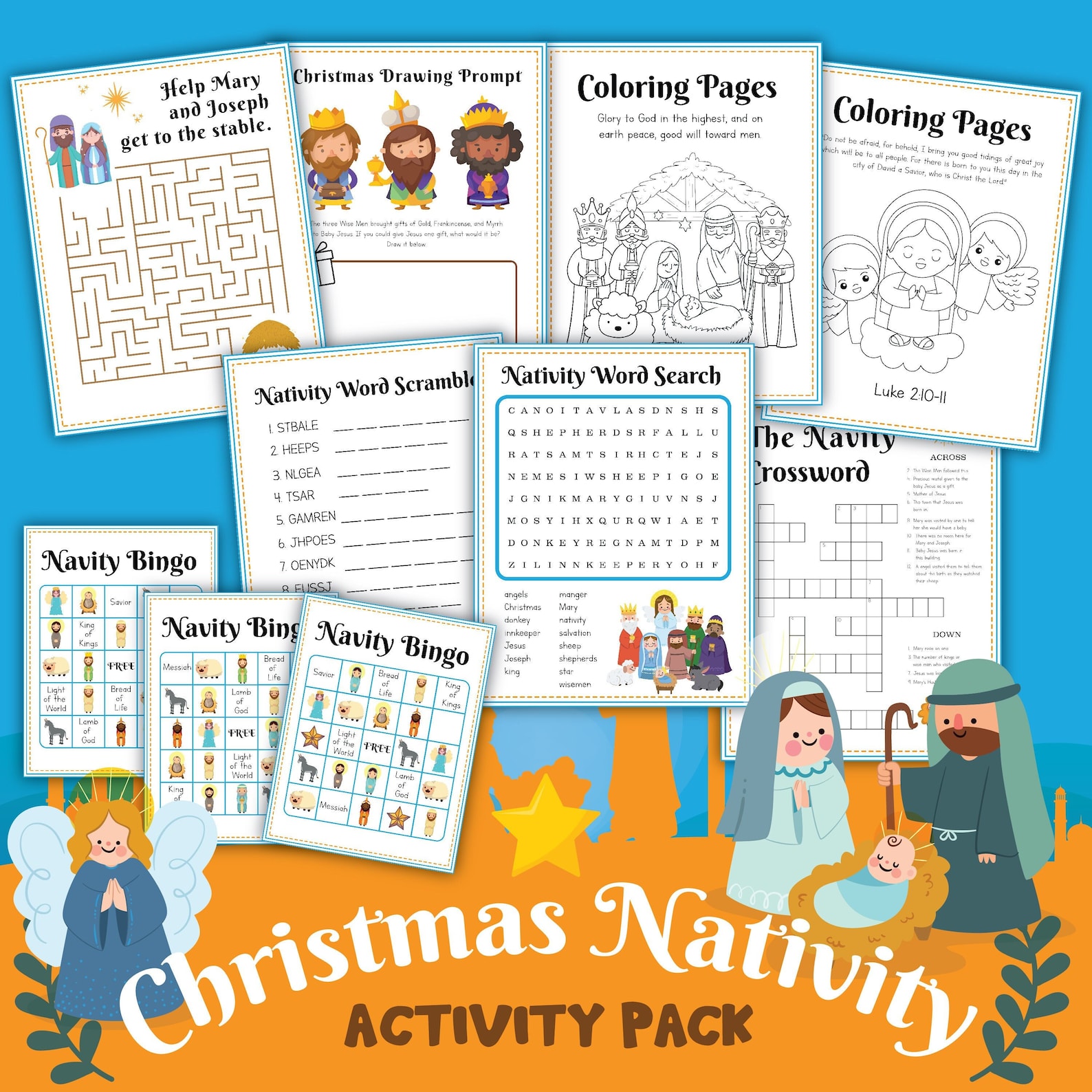 Christmas Nativity Set for Kids, Instant Download, Christmas Workbook ...