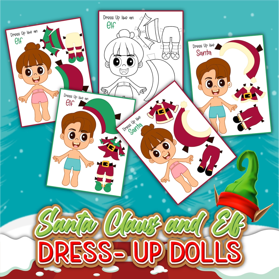 Santa Claus and Elf Dress-up Dolls, Santa Clause, Elf, Paper Dolls ...
