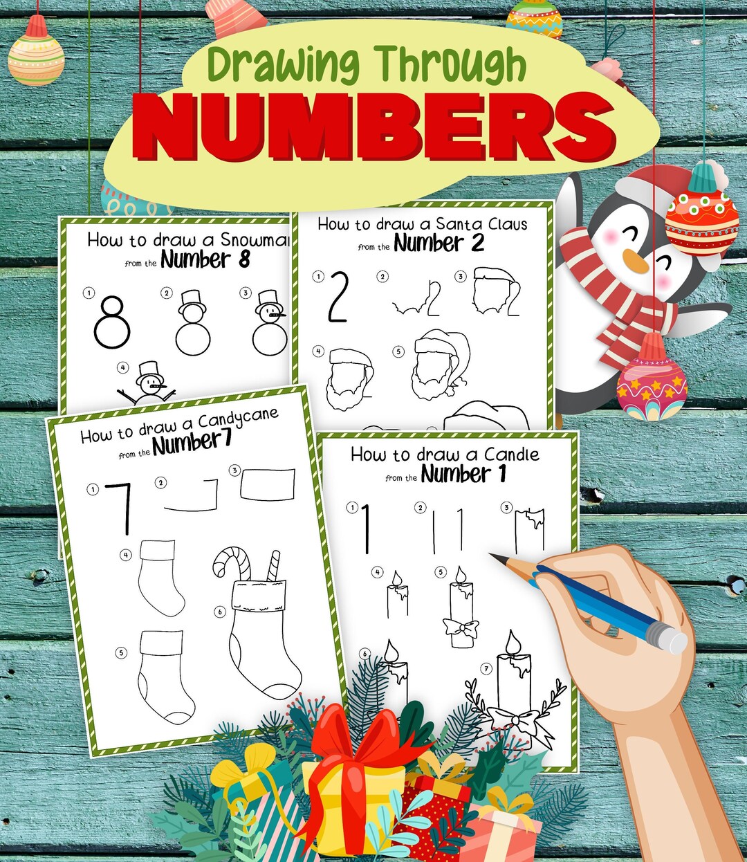 How to Draw Christmas Through the Numbers, Instant Download, Digital ...