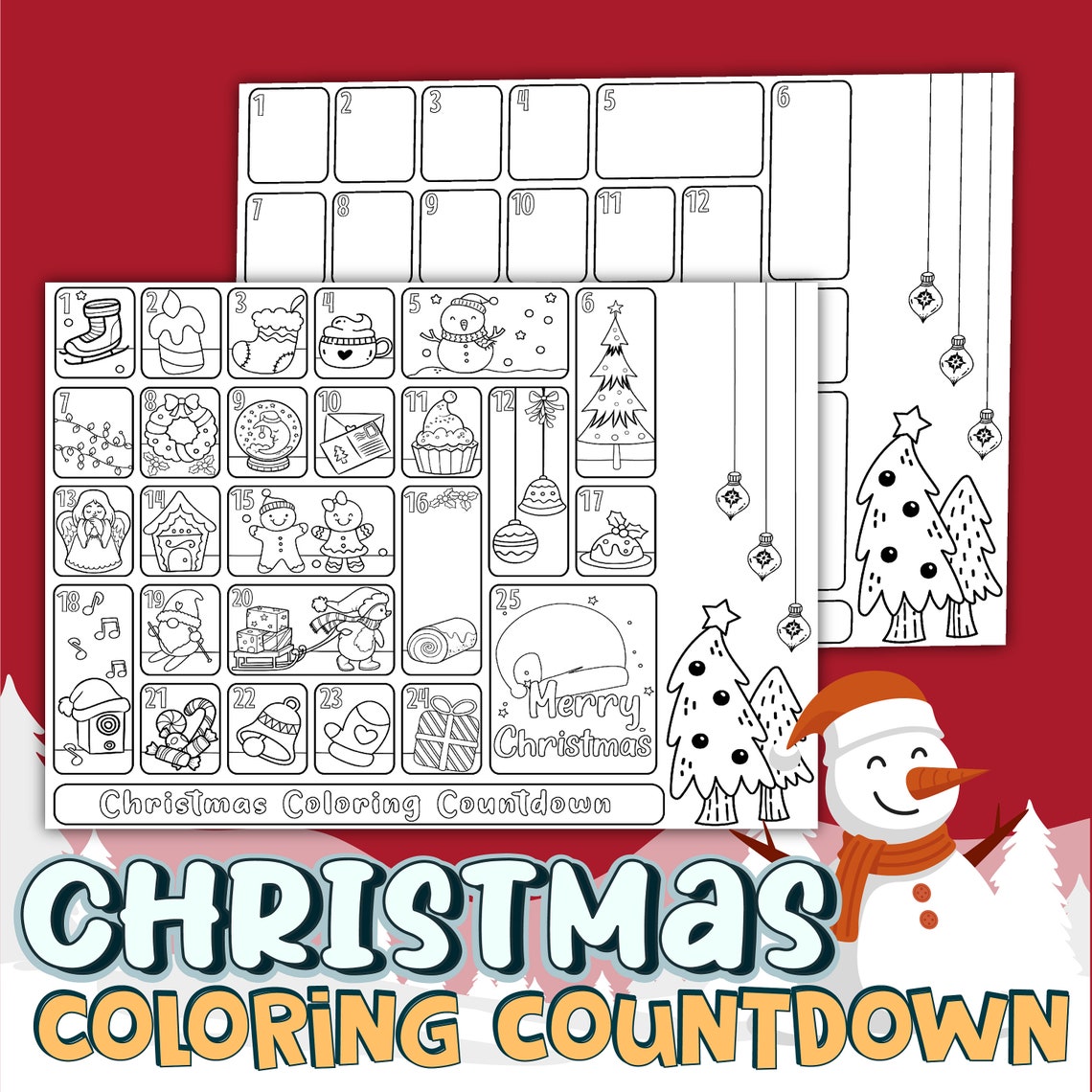 Christmas Coloring Countdown, Digital Download, Instant Download ...