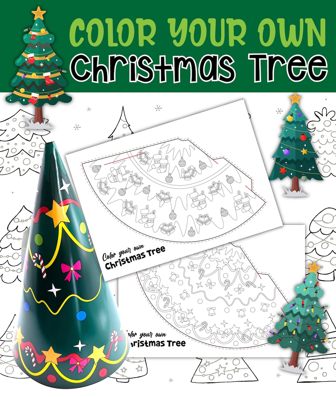 Color Your Own Tree Christmas Printable Set, Christmas Tree, Digital ...