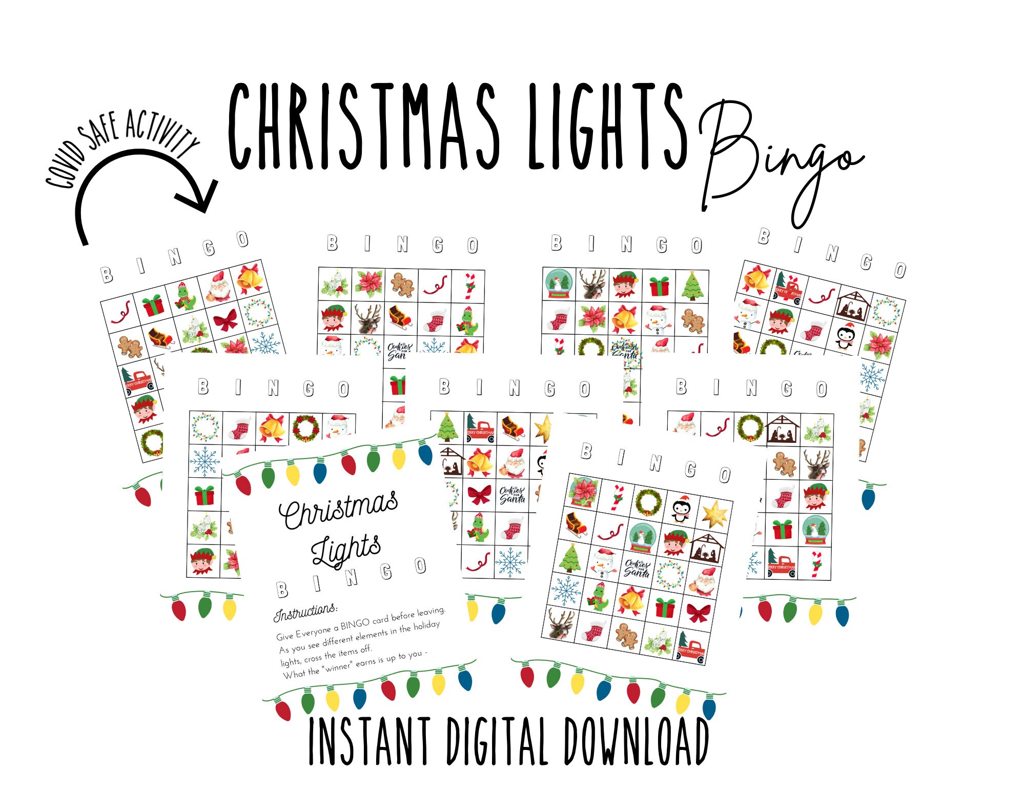Christmas Lights BINGO Christmas Family Activity, Christmas Printable ...