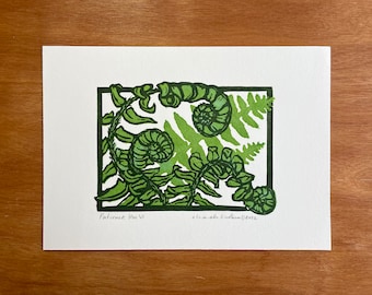 Woodcut Print of Fiddlehead Ferns Beneath a Massive Pine Tree - Etsy