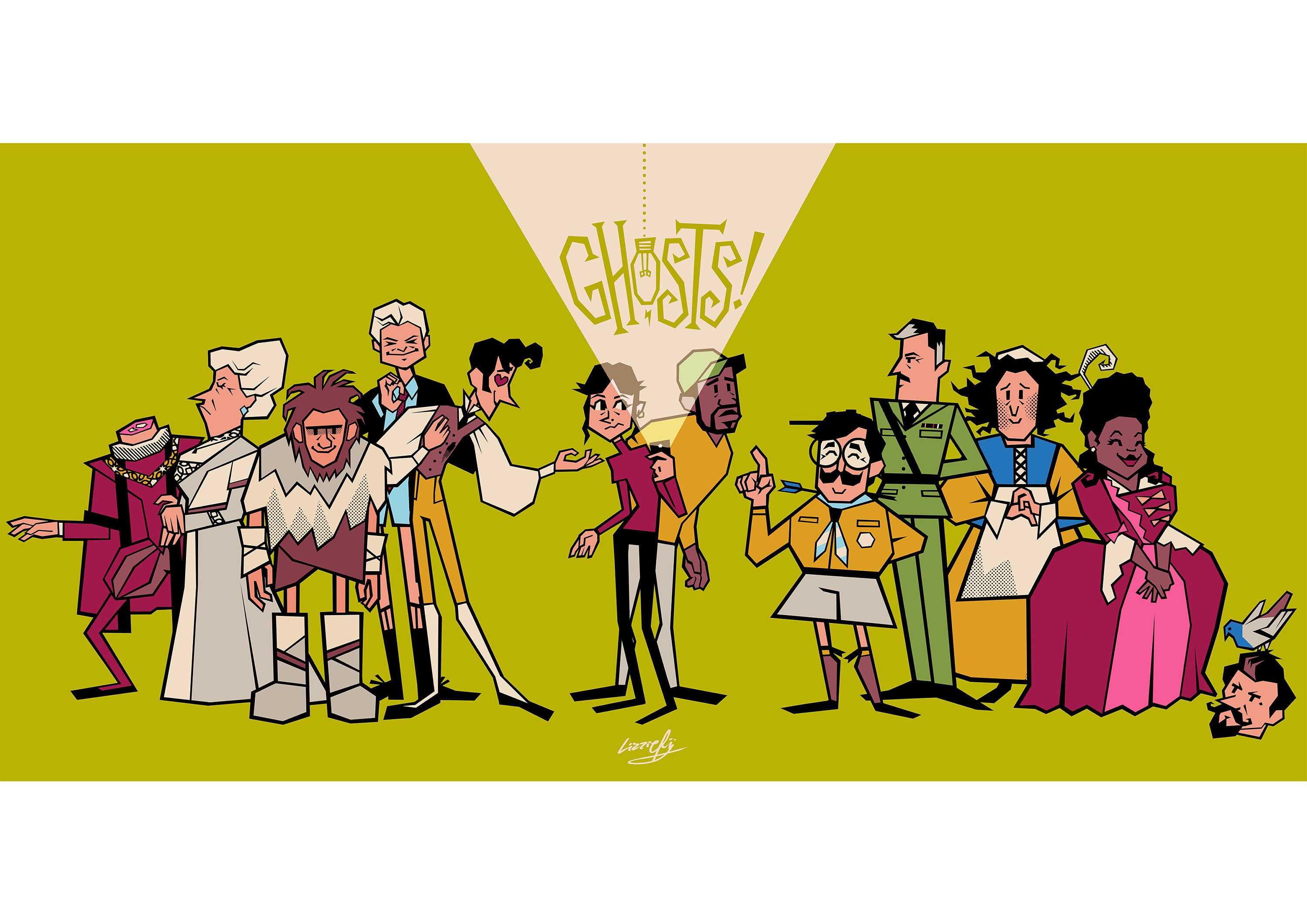 BBC Ghosts Retro Cartoon Characters A4 Mini Print | Etsy UK