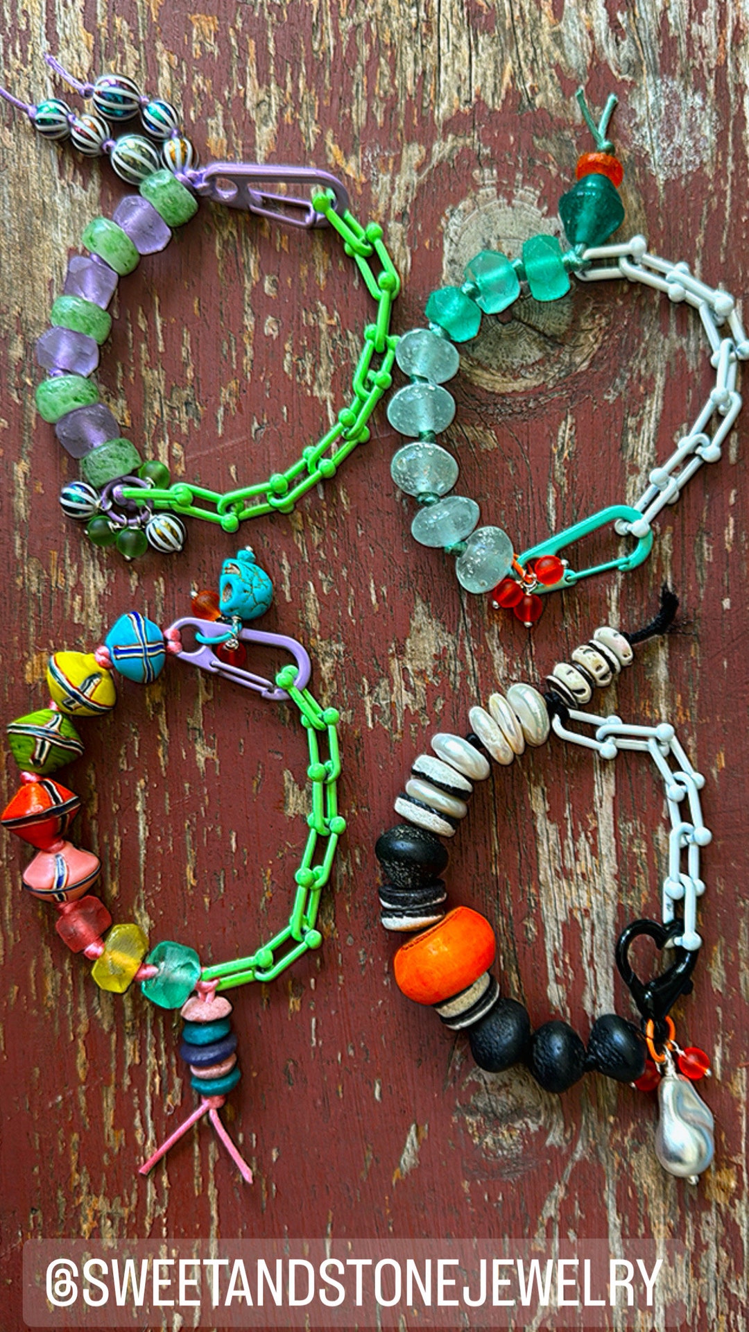 Enamel Chain Knotted Stack Boho Ooak Unique Colorful Fall Everyday Layering Bracelets - Etsy