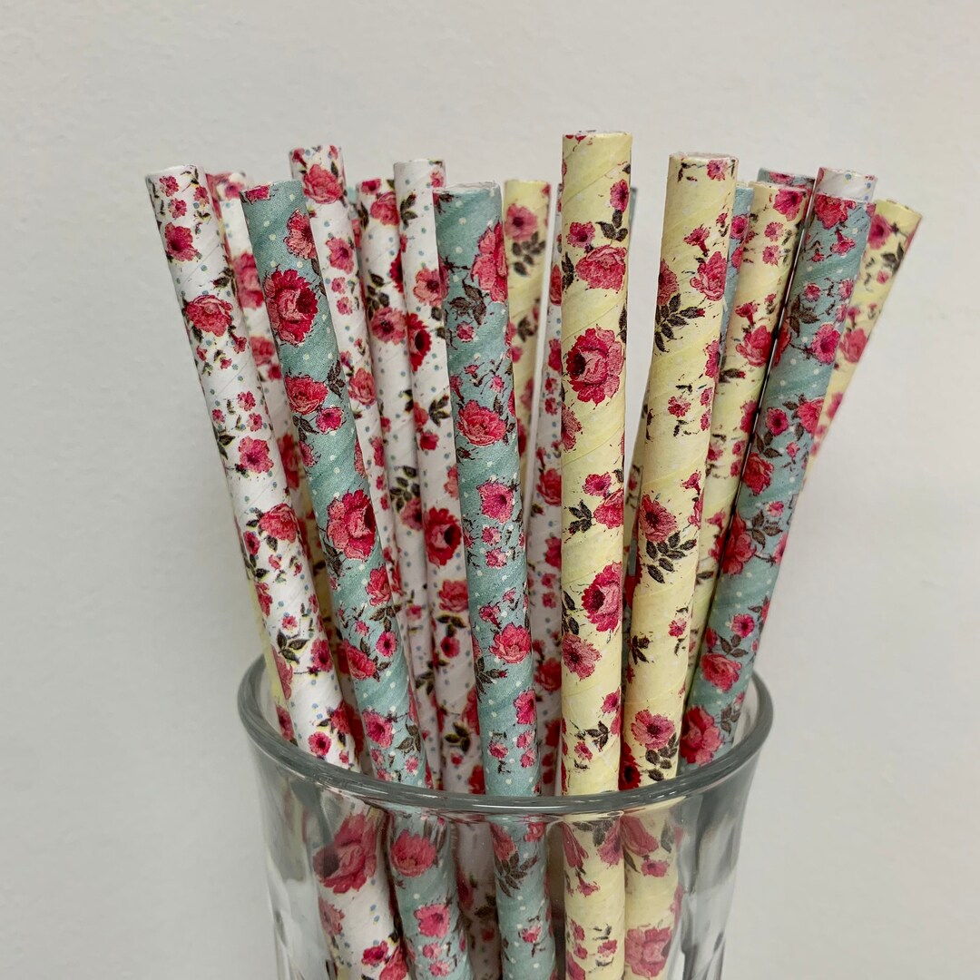 Vintage Flower Paper Straws Box of 20 Mixed Flower Straws - Etsy.de