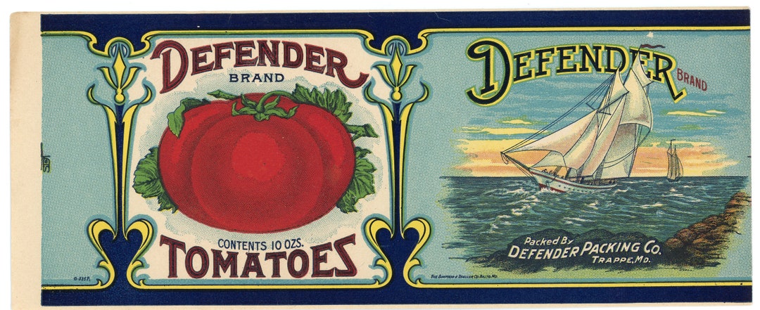 Vintage Tomato Can Label. Defender Brand Tomatoes. Defender Packing Co ...