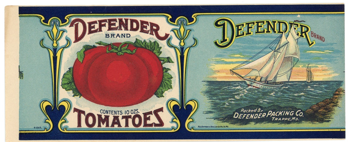 Vintage Tomato Can Label. Defender Brand Tomatoes. Defender Packing Co ...