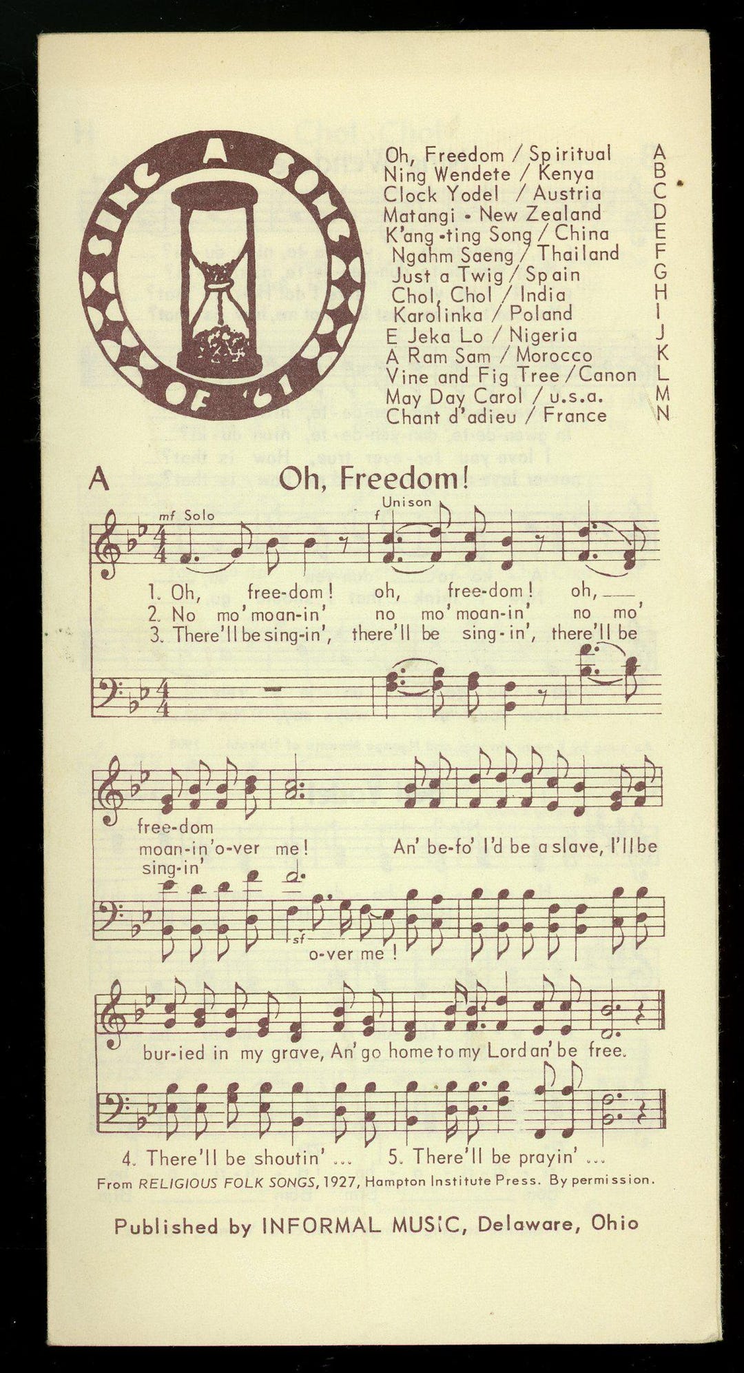 Vintage Song Sheet Pamphlet - International Songs. Sing a Song of '61 ...