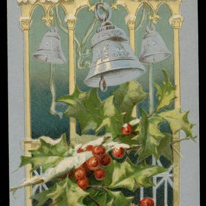 Antique Christmas Postcard. Silver Bells. Holly. Silver Gilt. Embossed. - Etsy