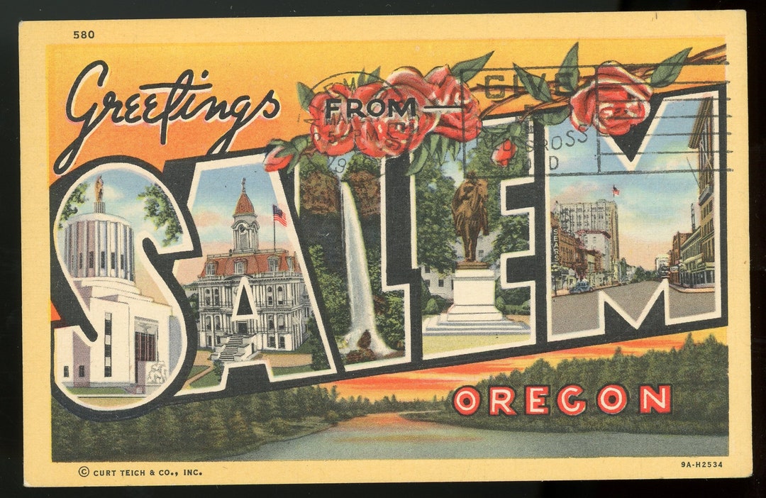Vintage Linen Postcard. Large Letter. Greetings From Salem, Oregon. - Etsy