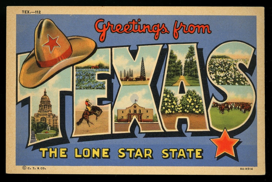 Antique Large Letter Linen Postcard - Greetings From Texas, the Lone ...