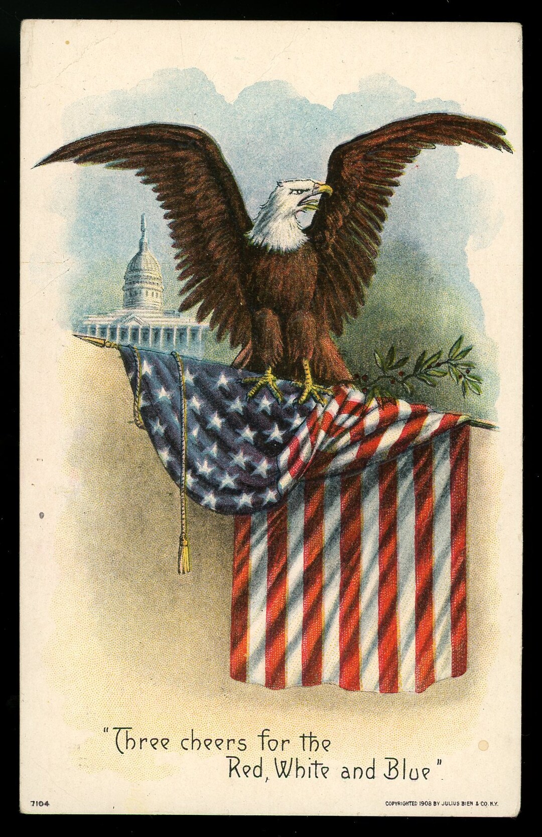 Patriotic Postcard. Three Cheers for the Red, White and Blue. Eagle ...