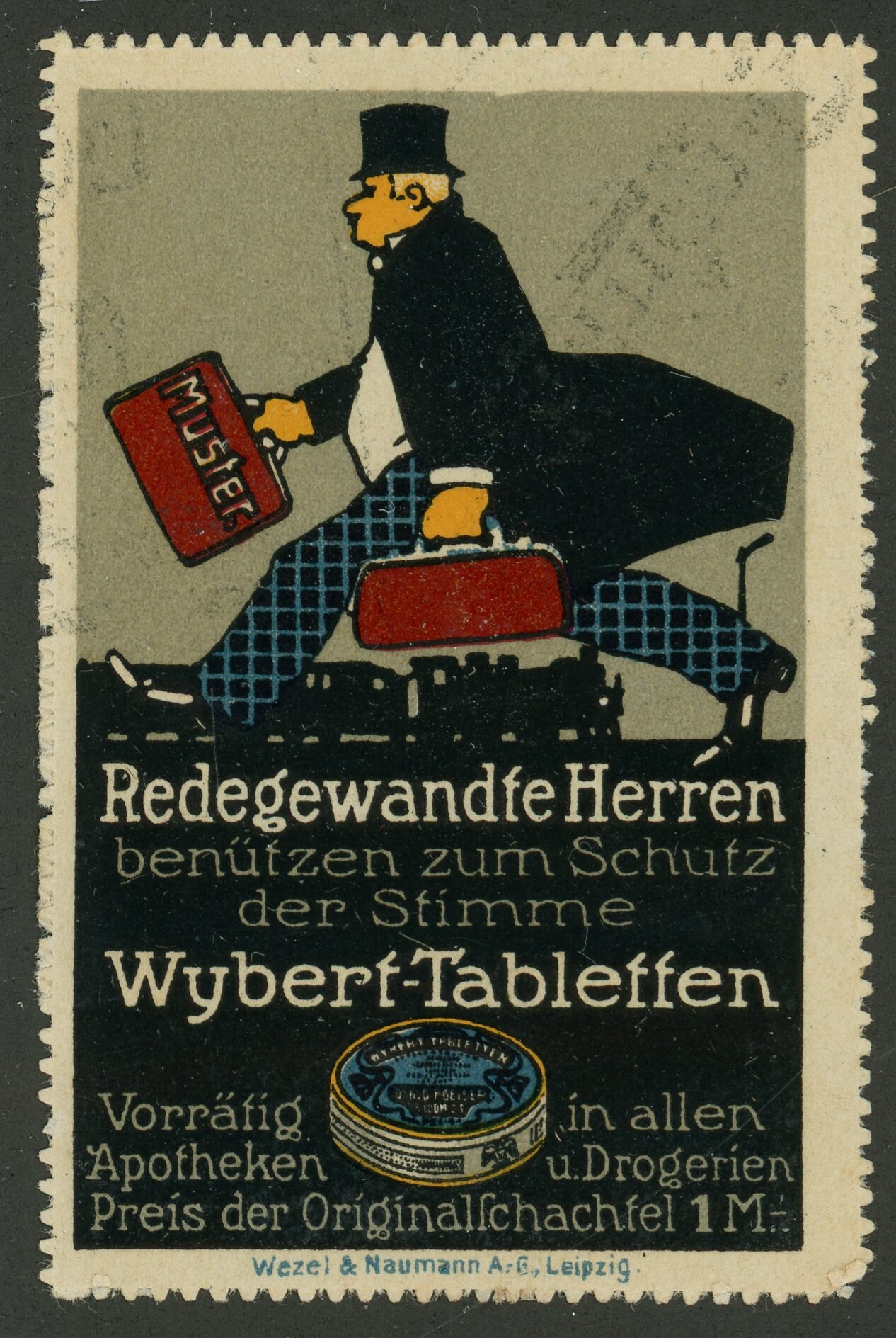 Antique Poster Stamp. Wybert-tableffen (tablets). Eloquent Gentlemen ...