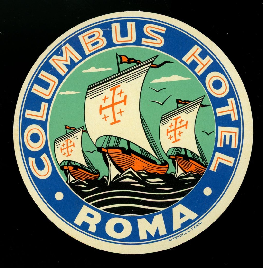 Vintage Jet Set Luggage Tag. Columbus Hotel, Roma rome, Italy. Unused ...