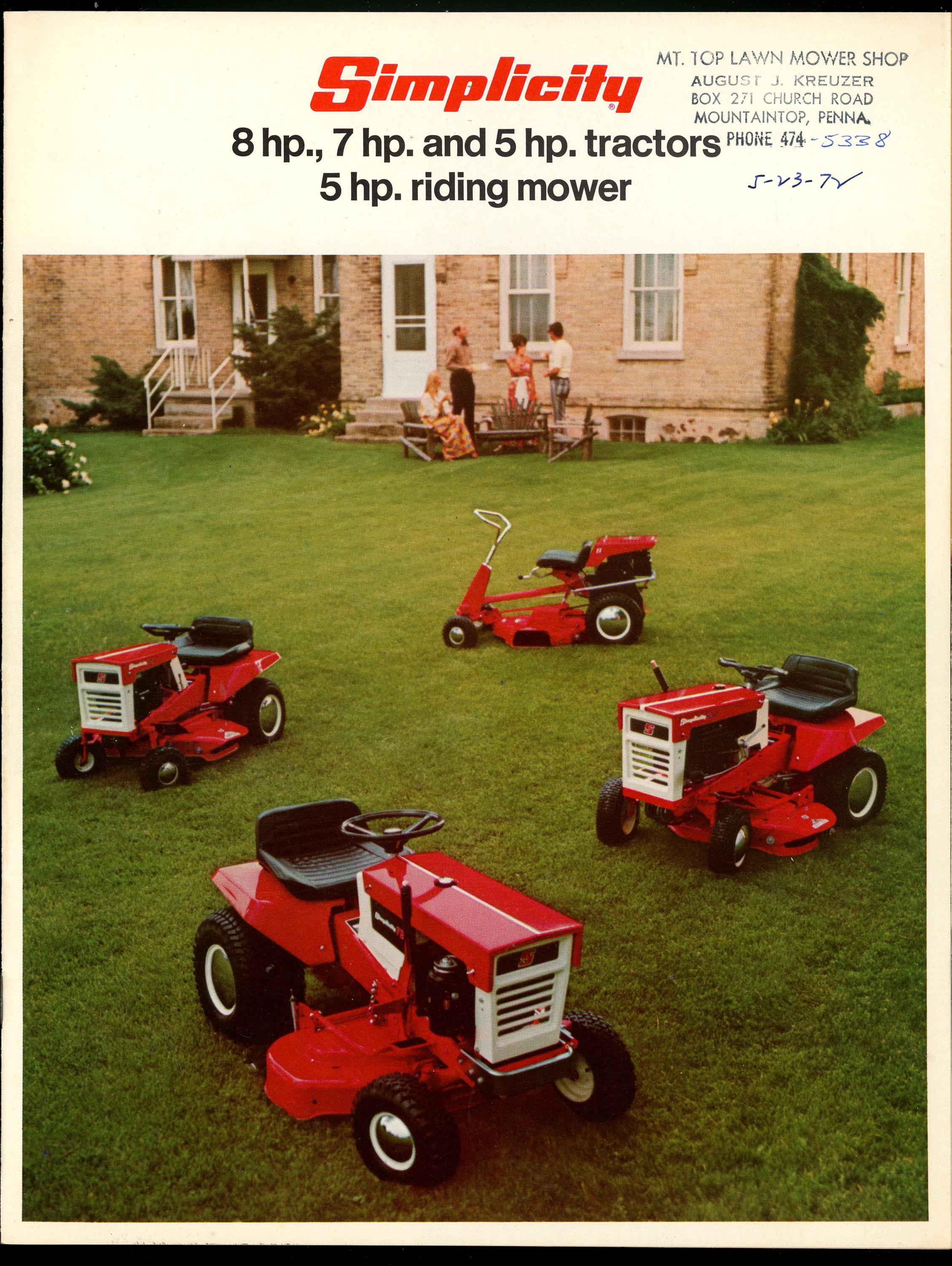 Vintage Simplicity Tractors and Riding Mower Advertising Brochure. C ...