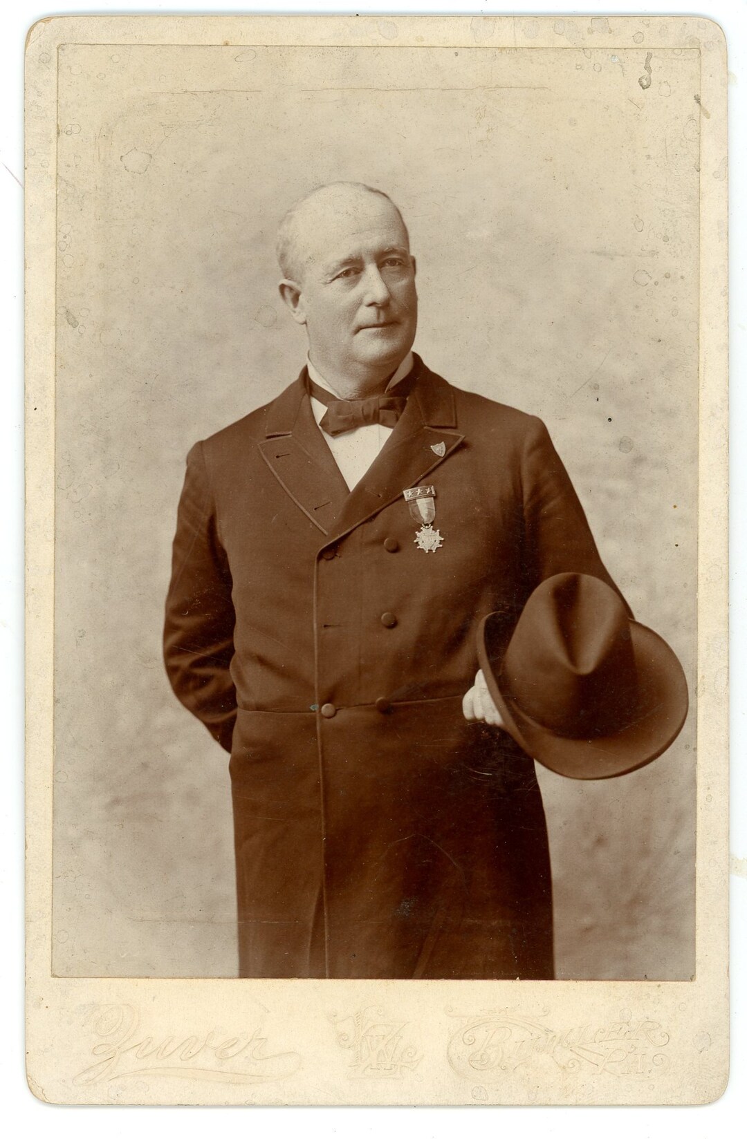 Cabinet Photo C. 1890. Man Holding Hat With Medal. Zuver Studio, Butler ...