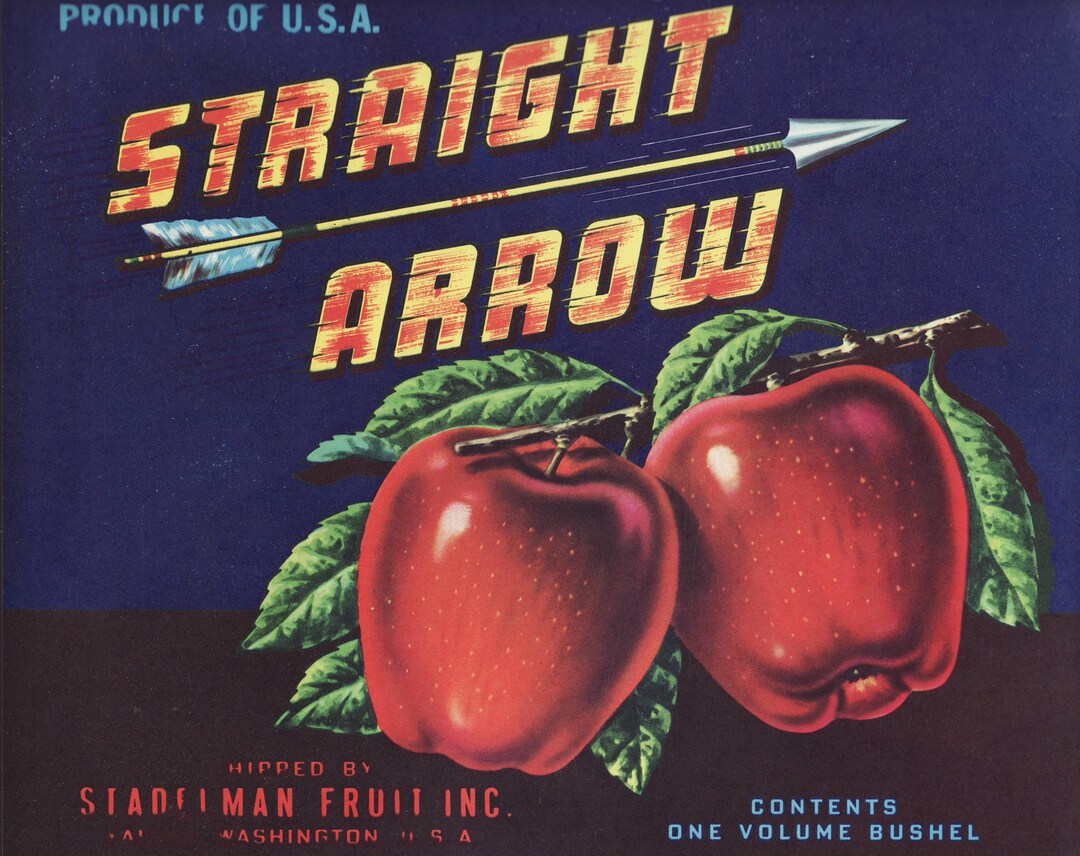 Vintage Fruit Crate Label - Straight Arrow Brand Northwest Apples ...