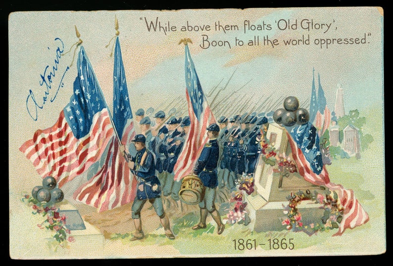 Patriotic Postcard. Celebrating Union Victory in Civil War. Flags ...