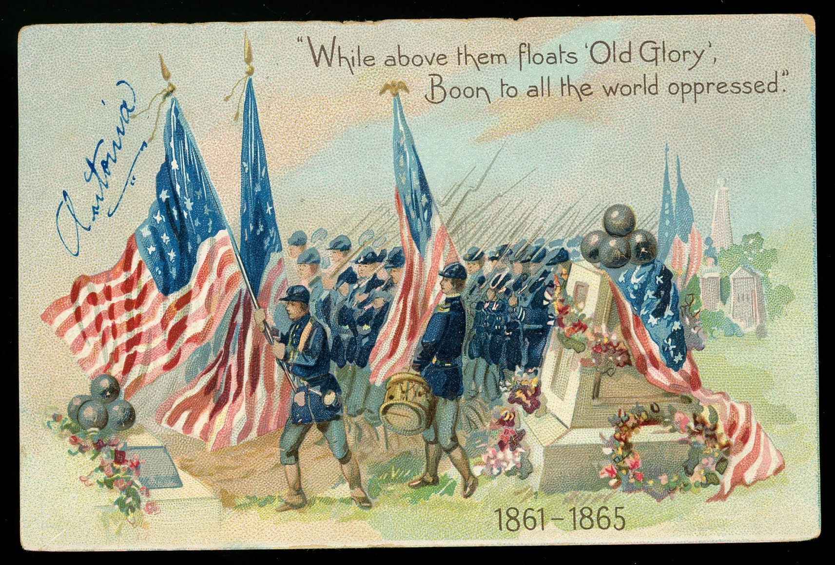 Patriotic Postcard. Celebrating Union Victory in Civil War. Flags ...