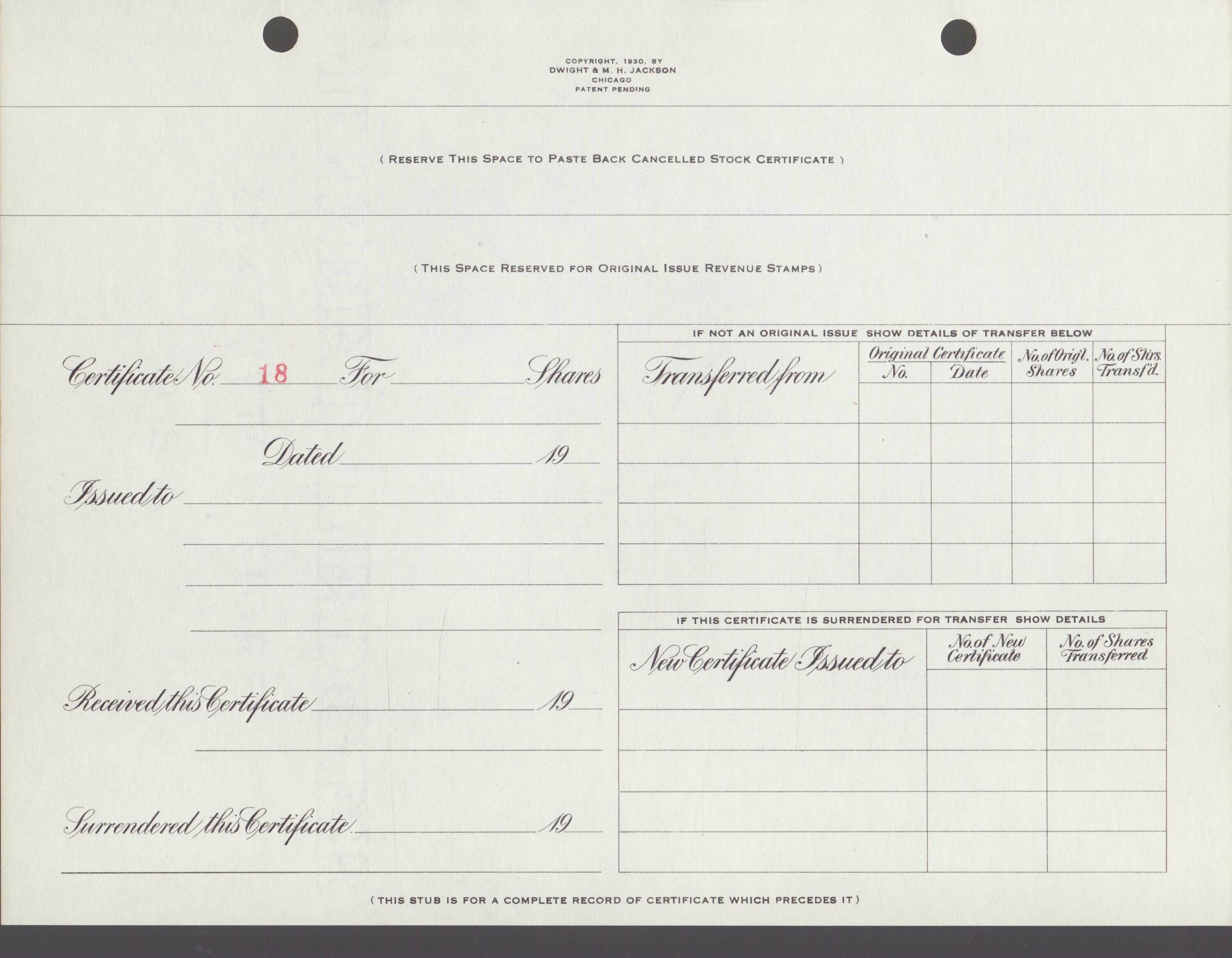 Stock Certificate and Transfer Ledger Page - Bloomington Milling ...