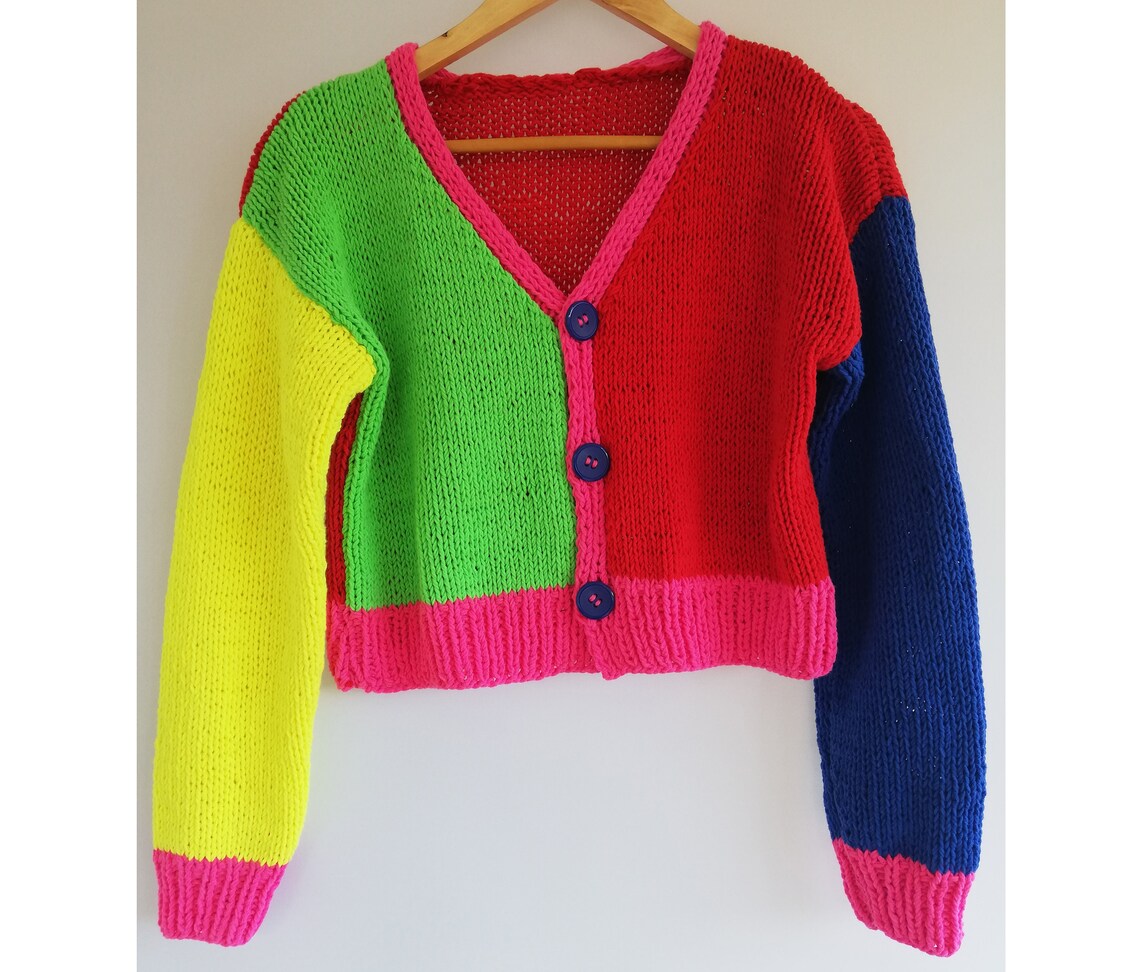 Hand Knitted Rainbow Cardigan / Rainbow Knit Sweater / LGBT Hand Made ...