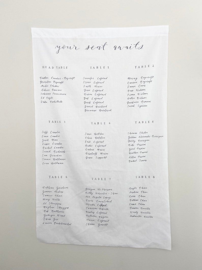 Table Seating Plan in Black Writing large - Etsy