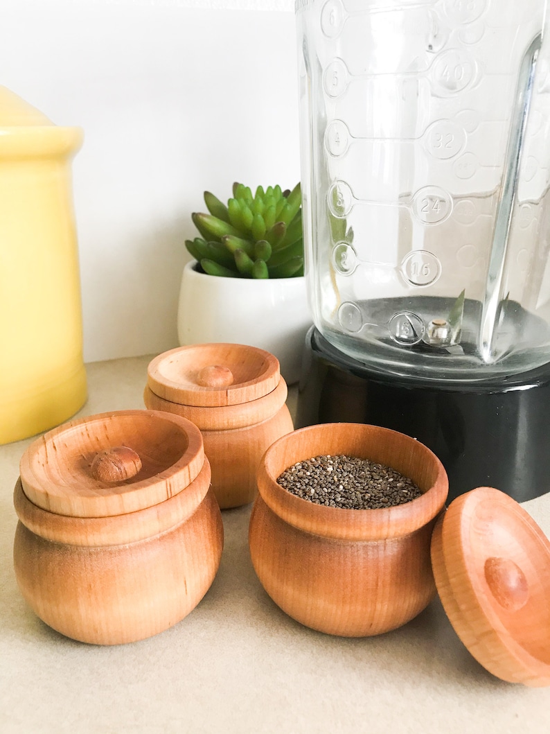 Pinch Pot With Lid, Mini Pot, Wooden Pot, Wooden Pinch Pot, Salt Cellar ...