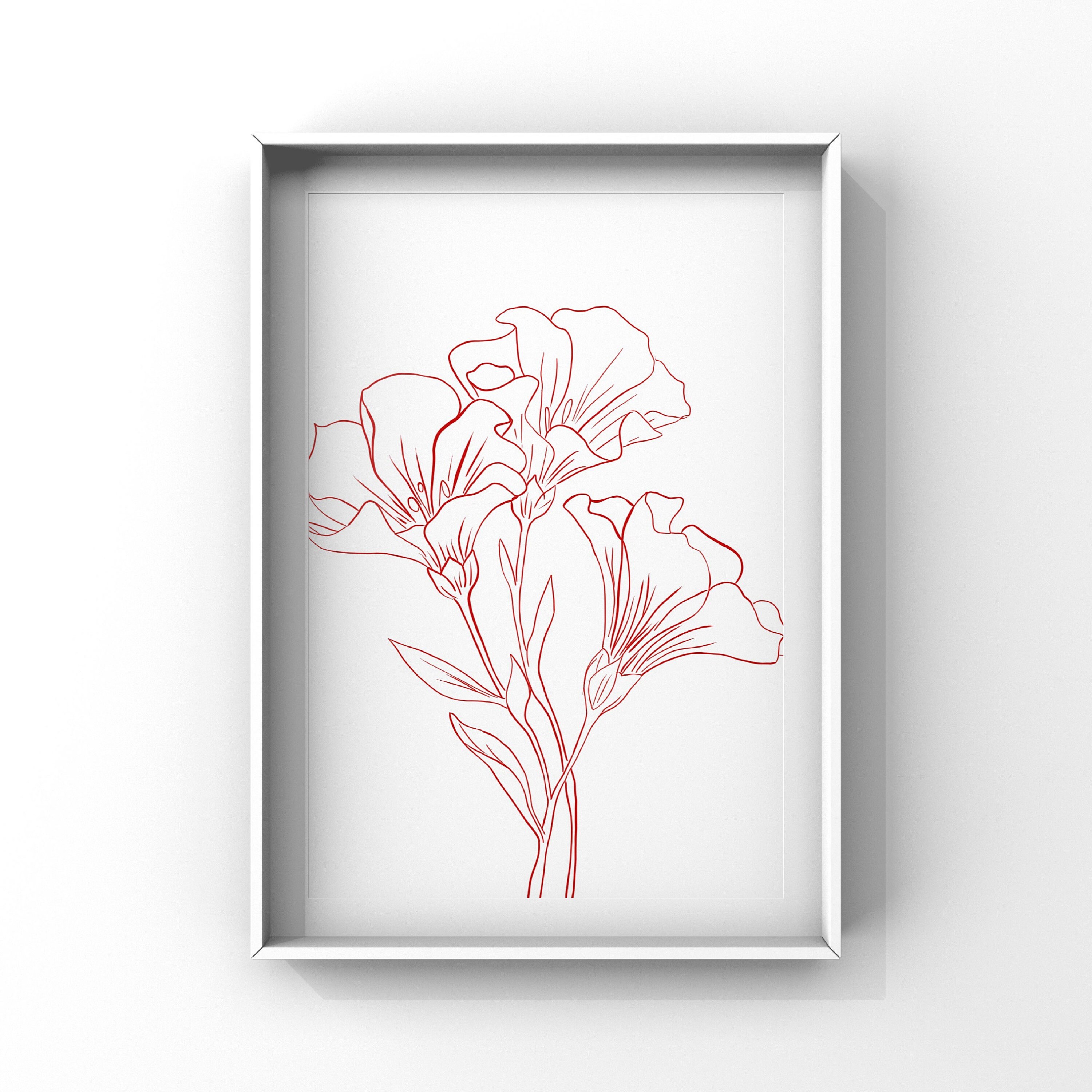 Red Flower Line Art Flower - Etsy